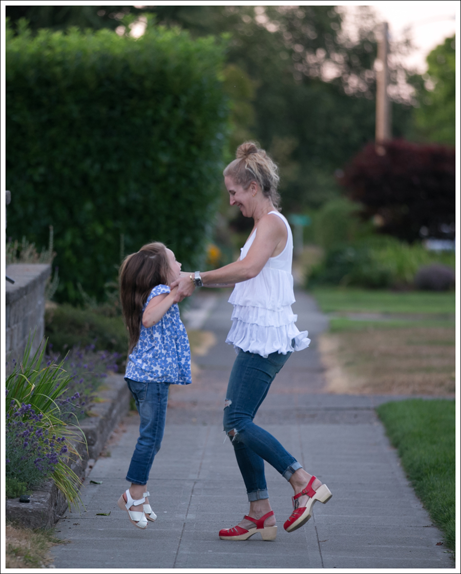 White Ruffled Top + Ripped Skinnies + Red Clogs!